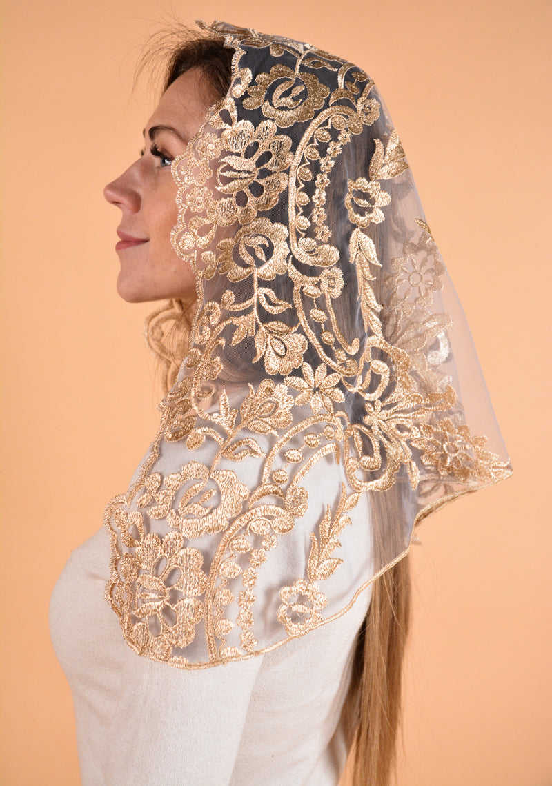 New! Gold Veil with purple tulle – MariaVeils